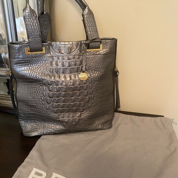 Bags | Brahmin Steel Color Satchel | Poshmark